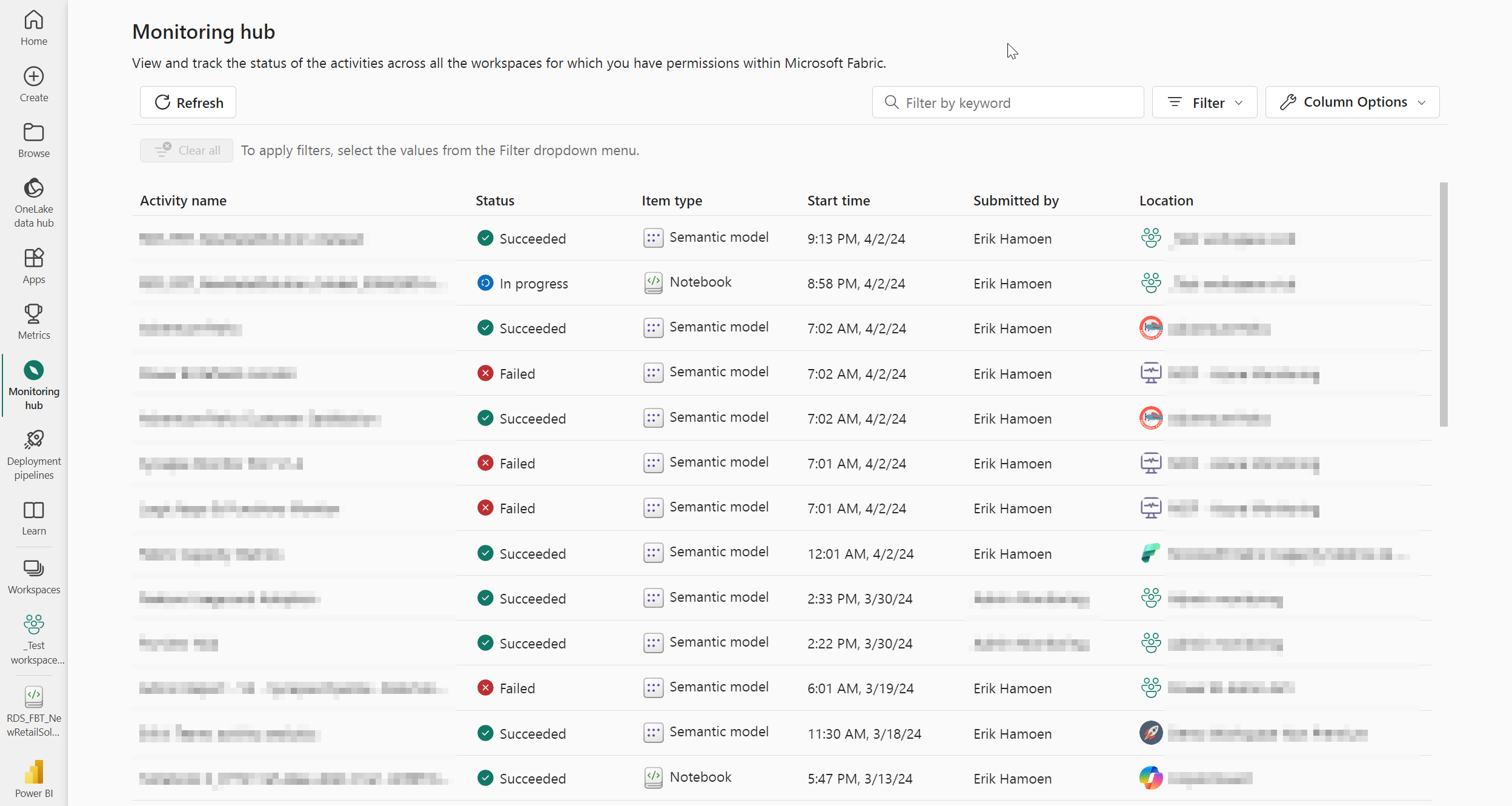How to use the monitoring hub in Microsoft Fabric – Side Quests